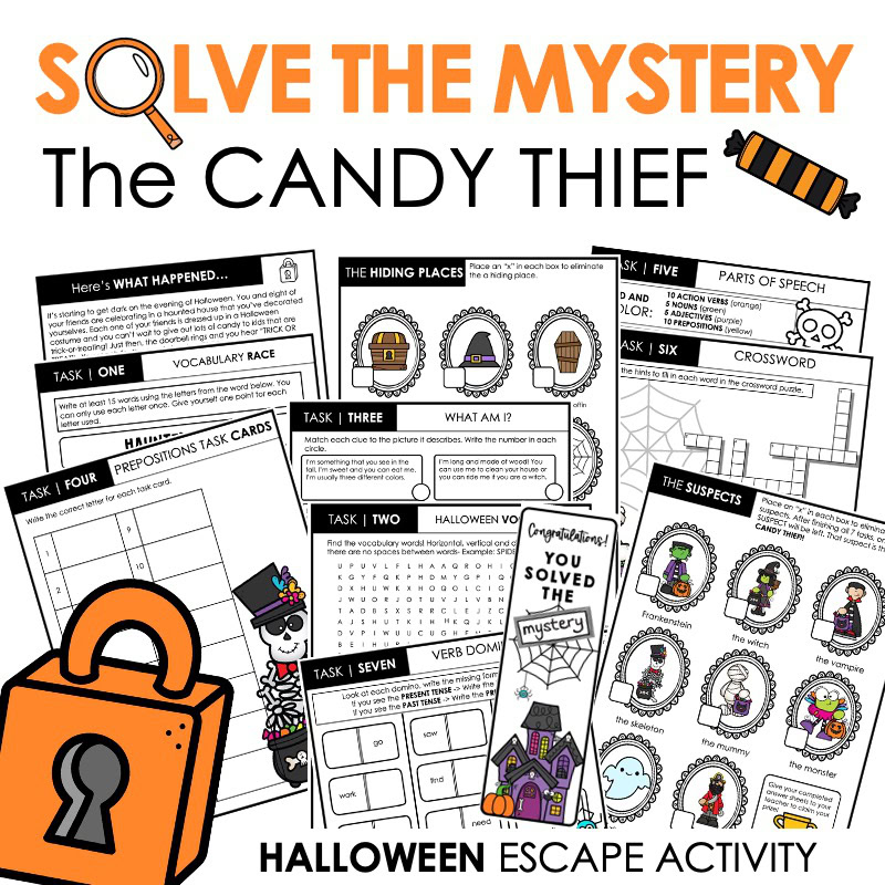 Halloween Parts of Speech Escape Room for ESL & ELL students