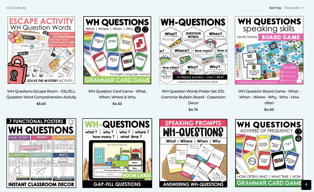 Teach WH Question Words | Classroom Posters & Games