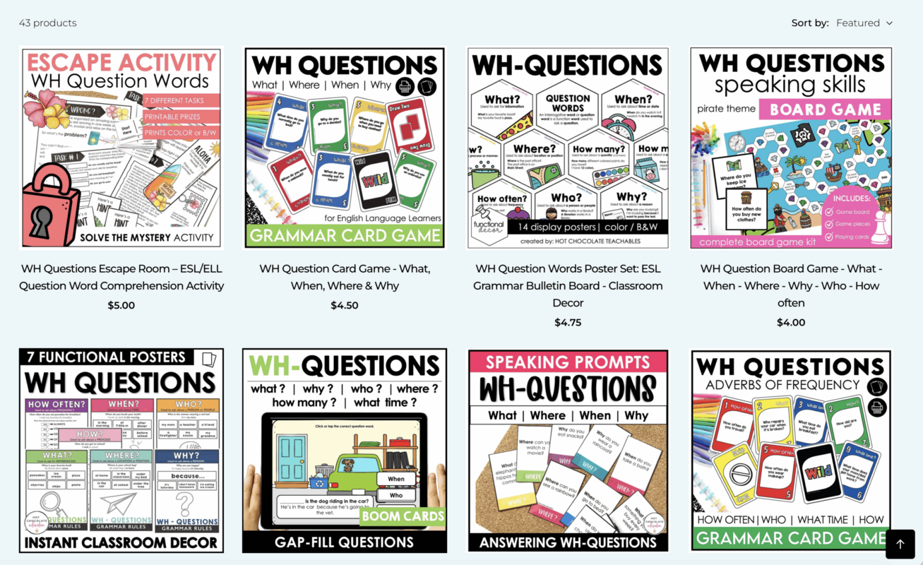 Teach WH Question Words | Classroom Posters & Games