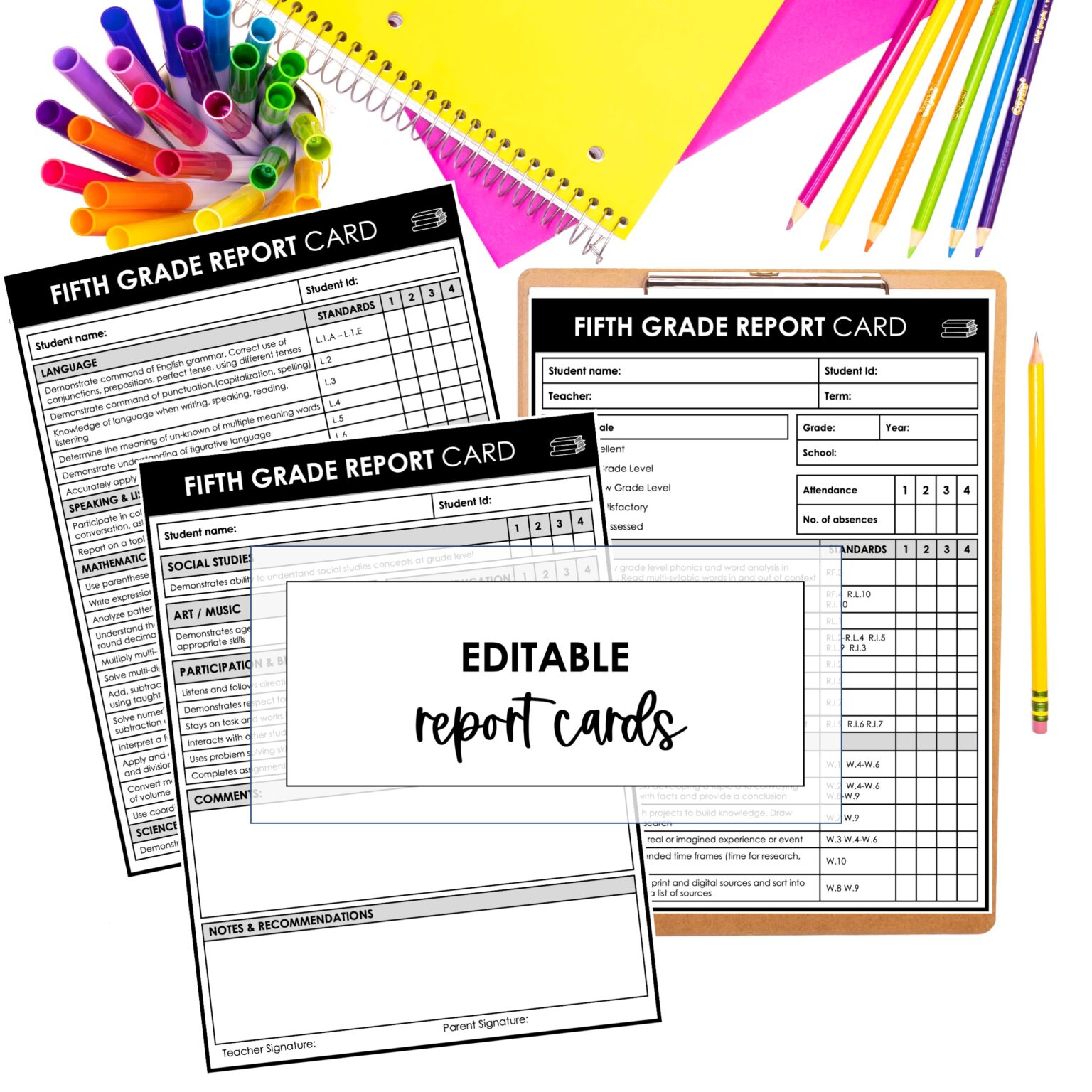 Easy to Use Editable Report Card Templates for all Grades